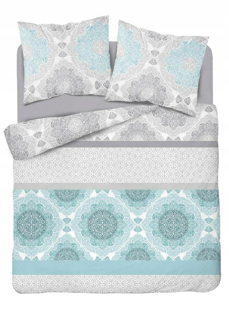 Pościel flanelowa 160x200 rozeta turkusowa szara - 12622474560 ...