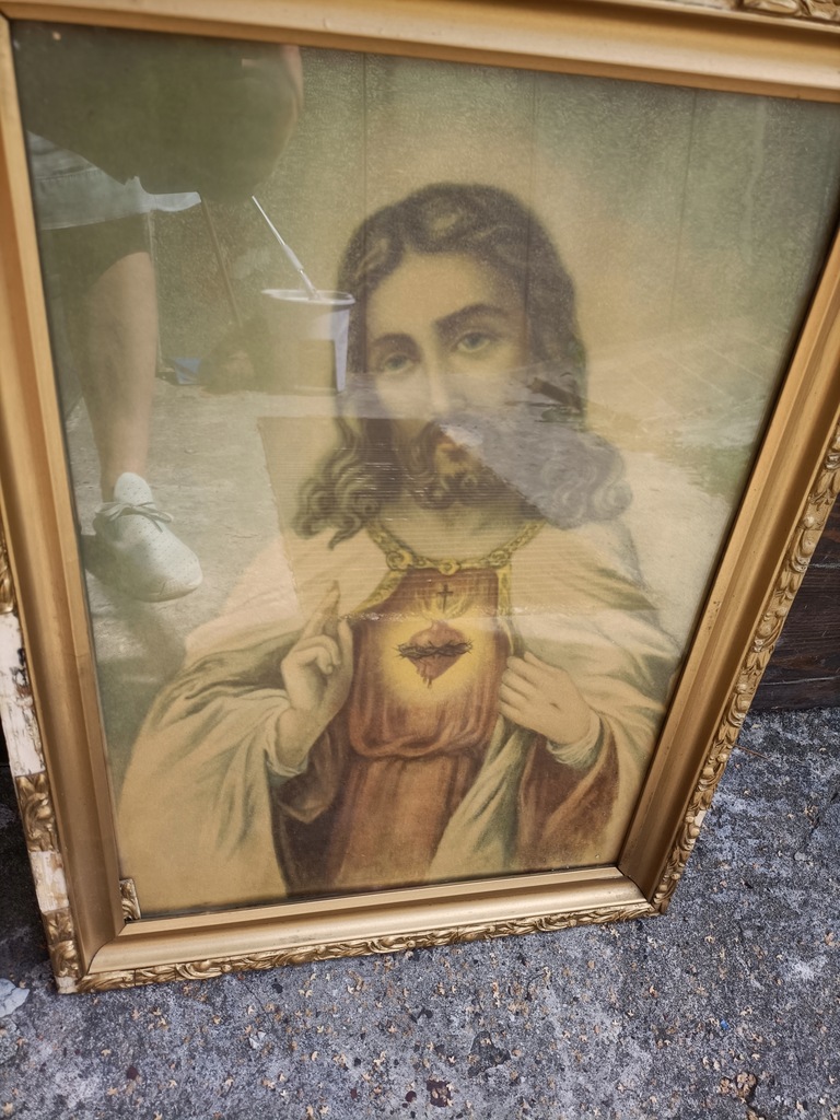 Stare obrazy wizerunki serce Jezusa i Maryi 60'. - 12551304874 ...