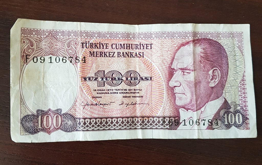 BANKNOT TURCJA 100 lir tureckich 1970 r lira - 13596141238 - oficjalne archiwum Allegro