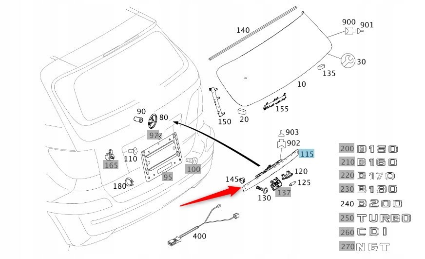 LISTWA KLAMKA BAGAŻNIKA MERCEDES W245 A1697402093 - 13441900455 ...