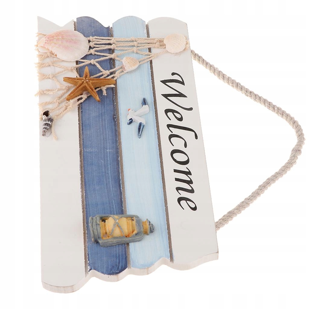 Welcome Sign Plaque Wooden Board ,Seashell, , Beach for Door Wall Decor ...