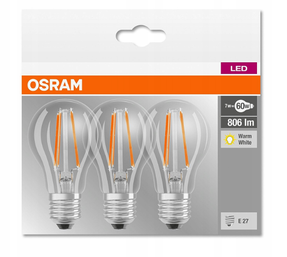 Osram Led Base CLA60 3 x 7W =60W E27 2700K 806 lm - 7966723909 - oficjalne archiwum Allegro