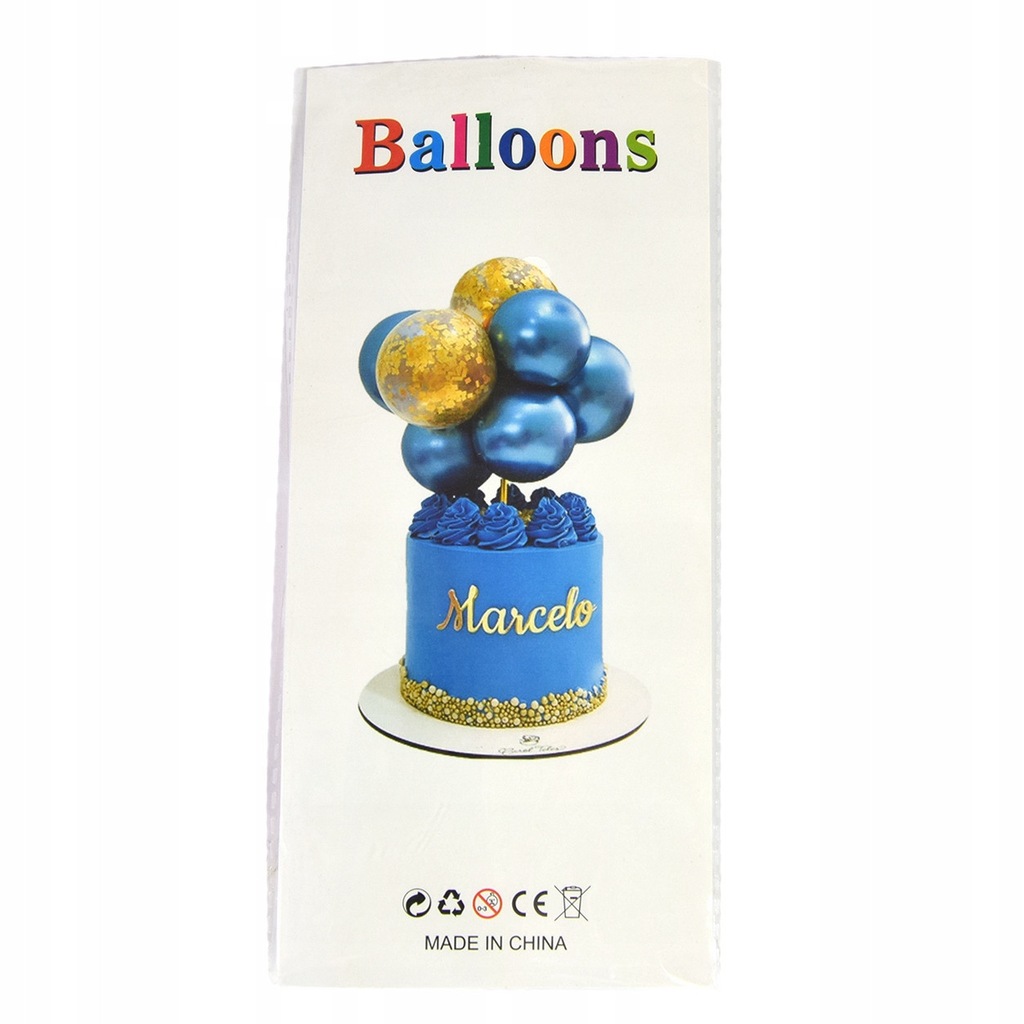 Balony urodzinowe na tort - niebieskie i złote - 12672519314 ...