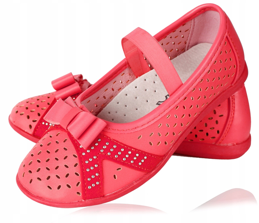 Balerinki różowe APAWWA ażurowe wkład skóra 25 - 13623510196 ...