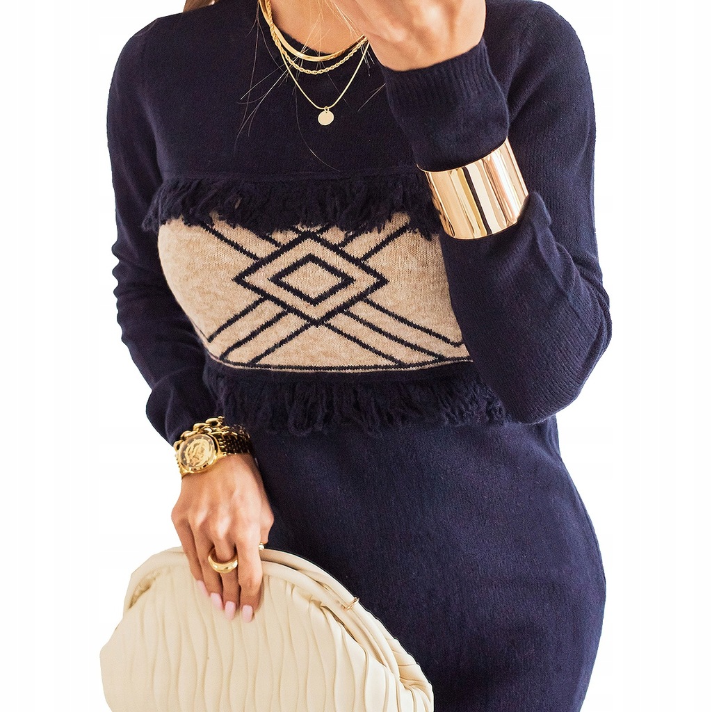 KASZMIROWY SWETER SUKIENKA WEŁNA MERINOS L/XL O000 - 12823041619 ...