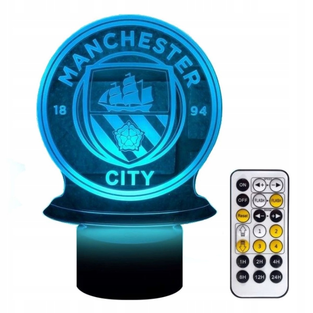 LAMPKA NOCNA 3D LED MANCHESTER CITY USB Z PILOTEM - 12682644692 ...
