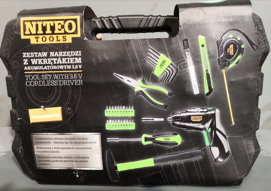 NITEO Zestaw narzędzi z wkrętakiem akumulatorowym - 9967043362 - oficjalne archiwum Allegro