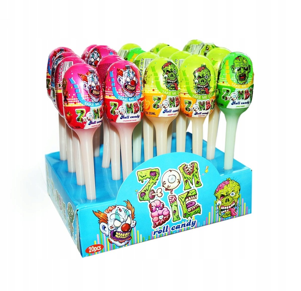 LIZAK W PŁYNIE ZOMBIE ROLLY CANDY 20SZT HALLOWEEN - 14208298730 ...