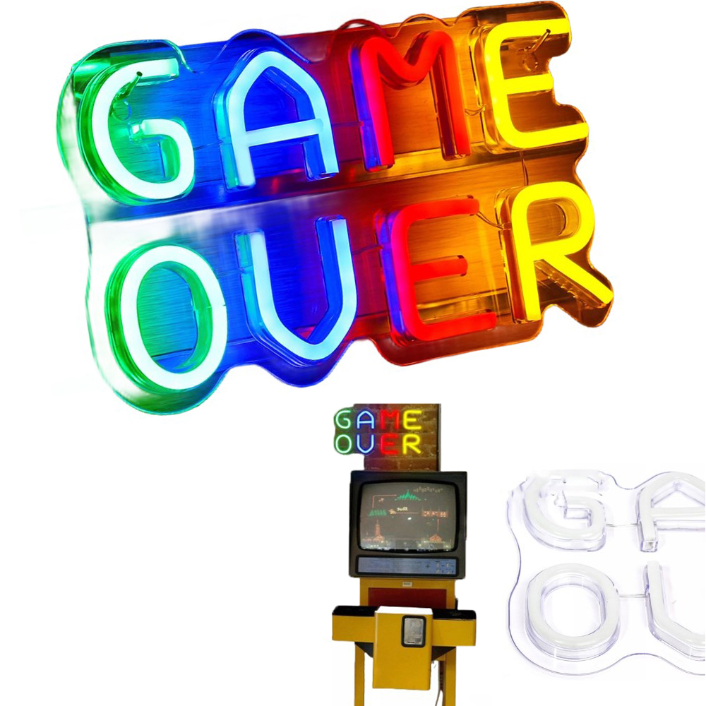 NEON LED GAME OVER DO POKOJU ZABAW USB KOLOROWE NEONOWY LAMPA NA ŚCIANĘ ...