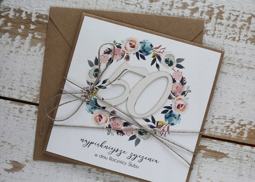 Rustykalna kartka z okazji 50. rocznicy ślubu - pi - 11716835036 - oficjalne archiwum Allegro