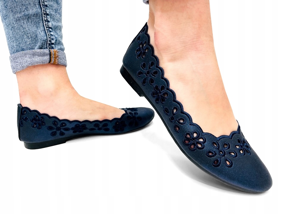 GRANATOWE BALERINY NA HALUKSY SZEROKIE MIĘKKIE 41 - 12362569323 ...