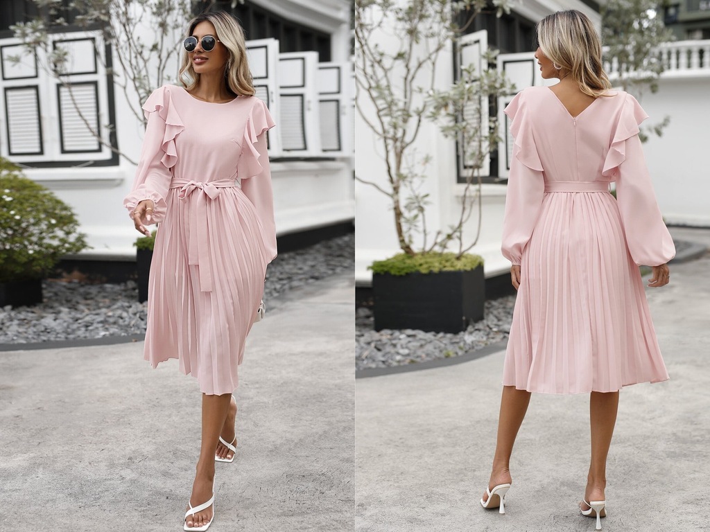 SHEIN różowa plisowana sukienka midi M - 14320834470 - oficjalne archiwum Allegro