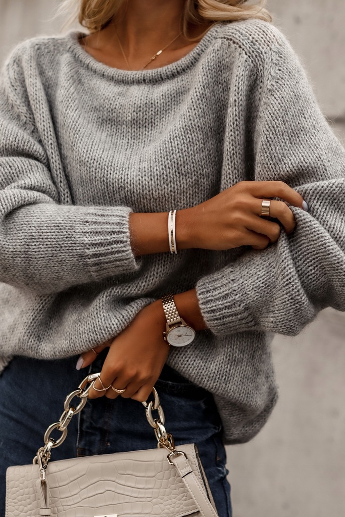 SWETER WEŁNIANY MOHER szary PREMIUM ŚWIETNY - 12653300125 - oficjalne ...