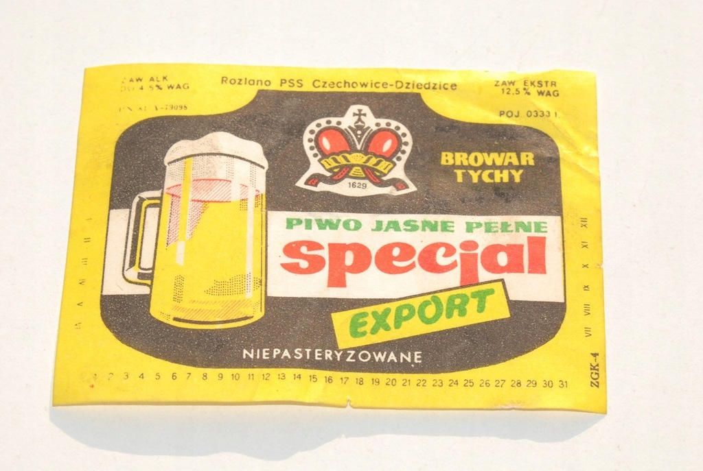 Stara etykieta po piwie Jasne pełne Browar Tychy unikat kolekcjonerski - 15172452422 - oficjalne ...