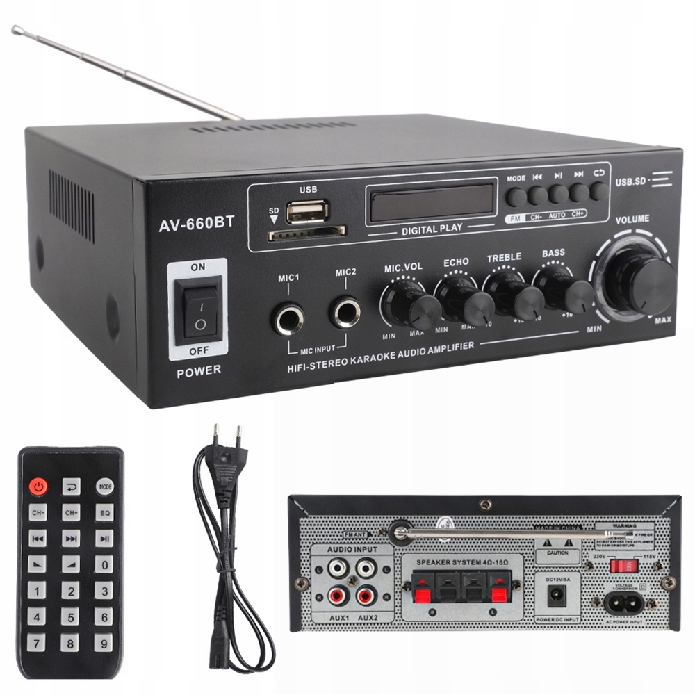 Wzmacniacz stereo Bluetooth Radio FM SD USB amplituner audio mocny - 15601076021 - oficjalne ...