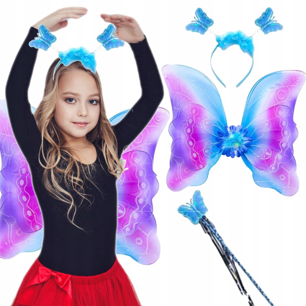 STRÓJ 3w1 MOTYL PRZEBRANIE KOSTIUM MOTYLEK WRÓŻKA - 13157145076 ...