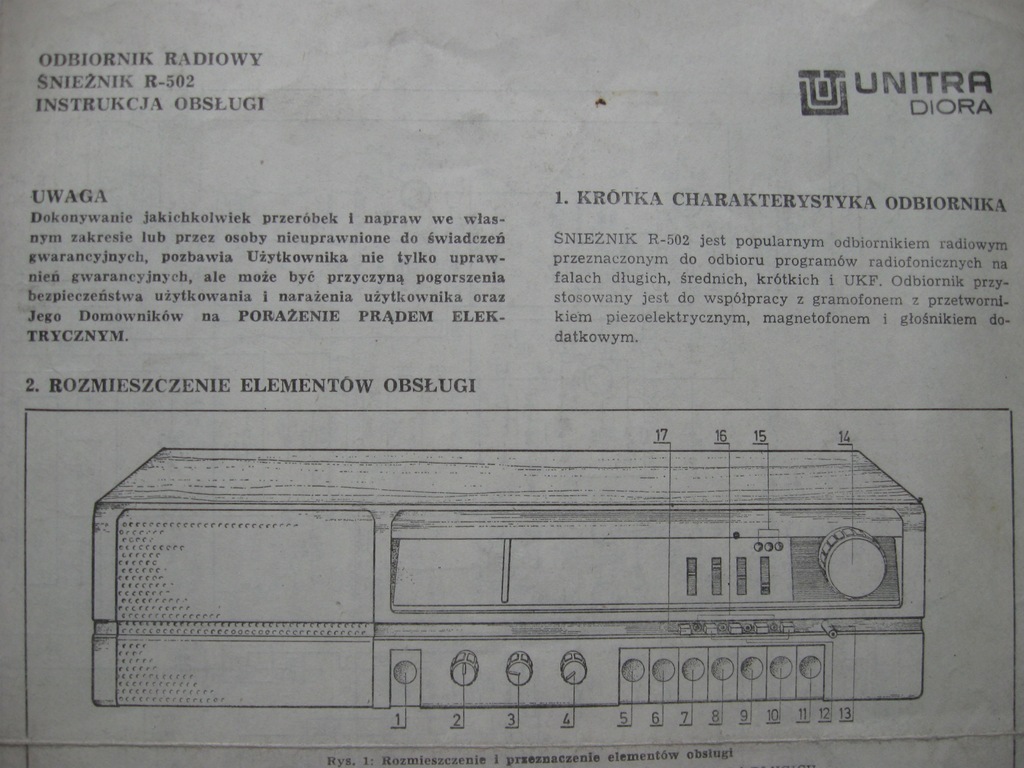 Radio ŚNIEŻNIK R-502 Instrukcja obsługi Schemat - 13463110424 - oficjalne archiwum Allegro