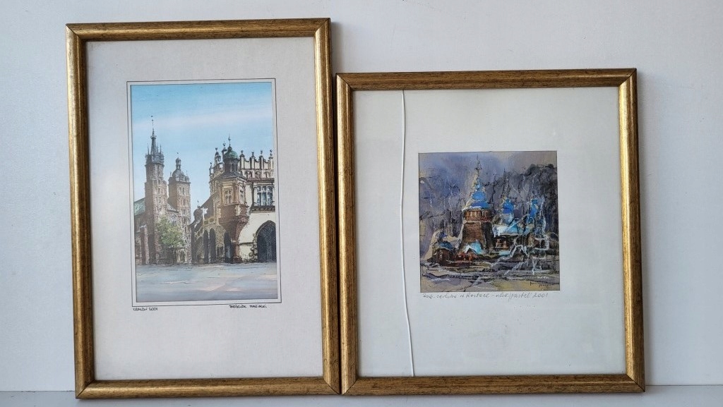 2x OBRAZ RYSUNEK W RAMCE KRAKÓW 2001 CERKIEW W ROZTOCE 2001 ...