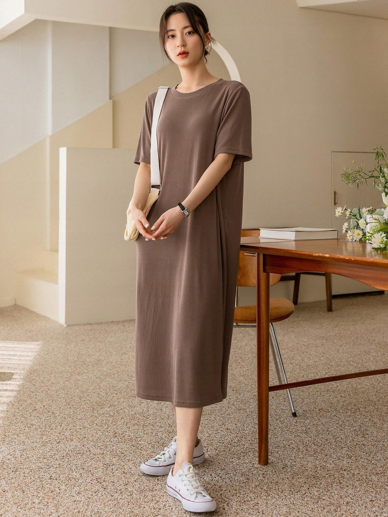 R63N002 SUKIENKA T-SHIRTOWA LUŹNA BRĄZOWA DAZY XL - 14119383504 - oficjalne archiwum Allegro