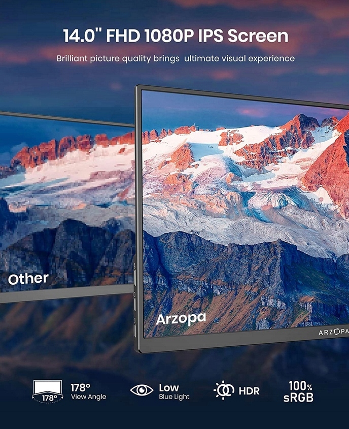 Купить Портативный монитор ARZOPA A1 GAMUT SLIM 14 IPS: отзывы, фото и характеристики на Aredi ...