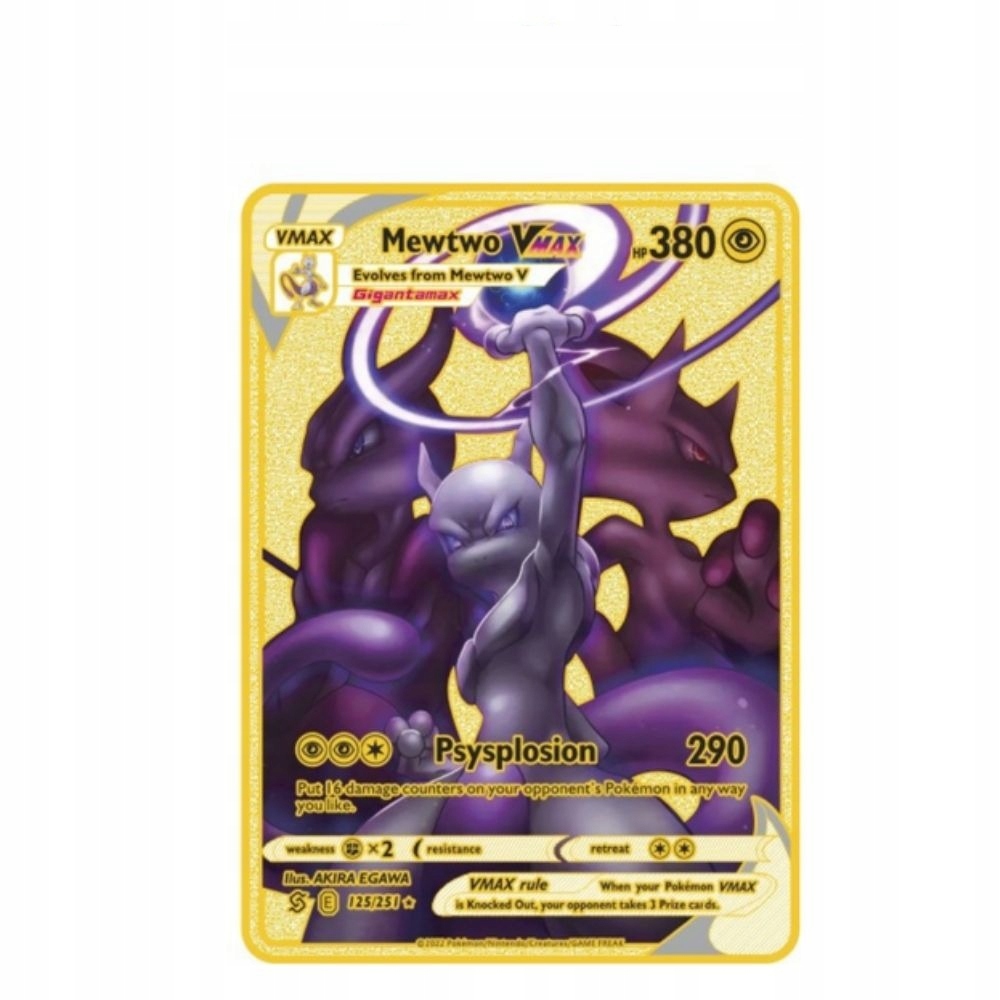 Pokemon Złota Karta Metalowa Mewtwo VMax Kolekcjon - 13195664516 ...