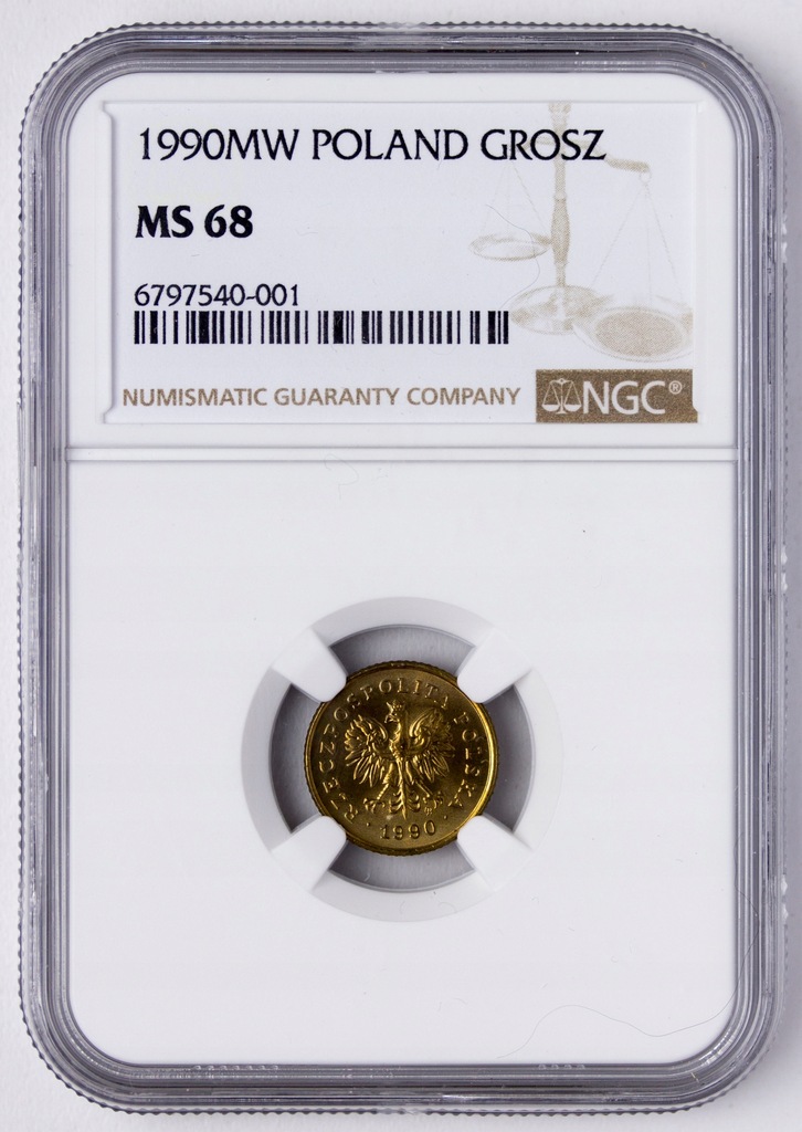 Polska, 1 Grosz 1990, NGC MS68, MAX NOTA, PERFEKCYJNA - 15020265635 - oficjalne archiwum Allegro