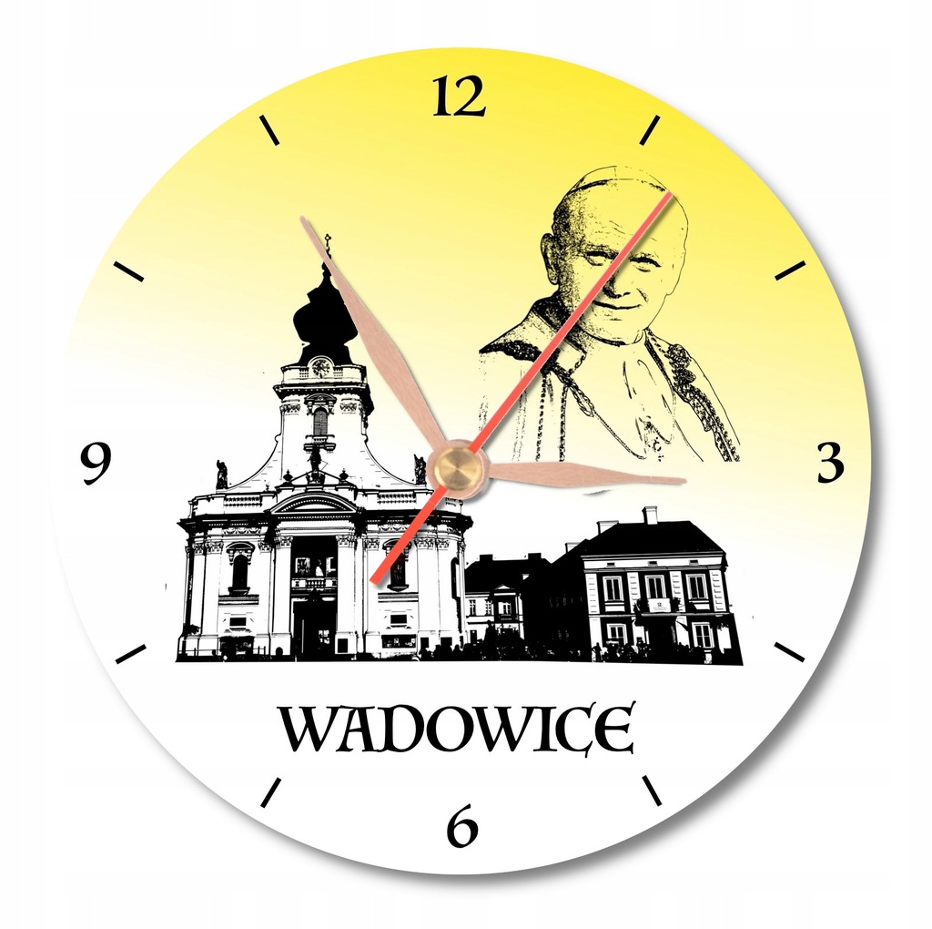 Biało żółty zegar papież Jan Paweł II Wadowice - 8453604729 - oficjalne ...
