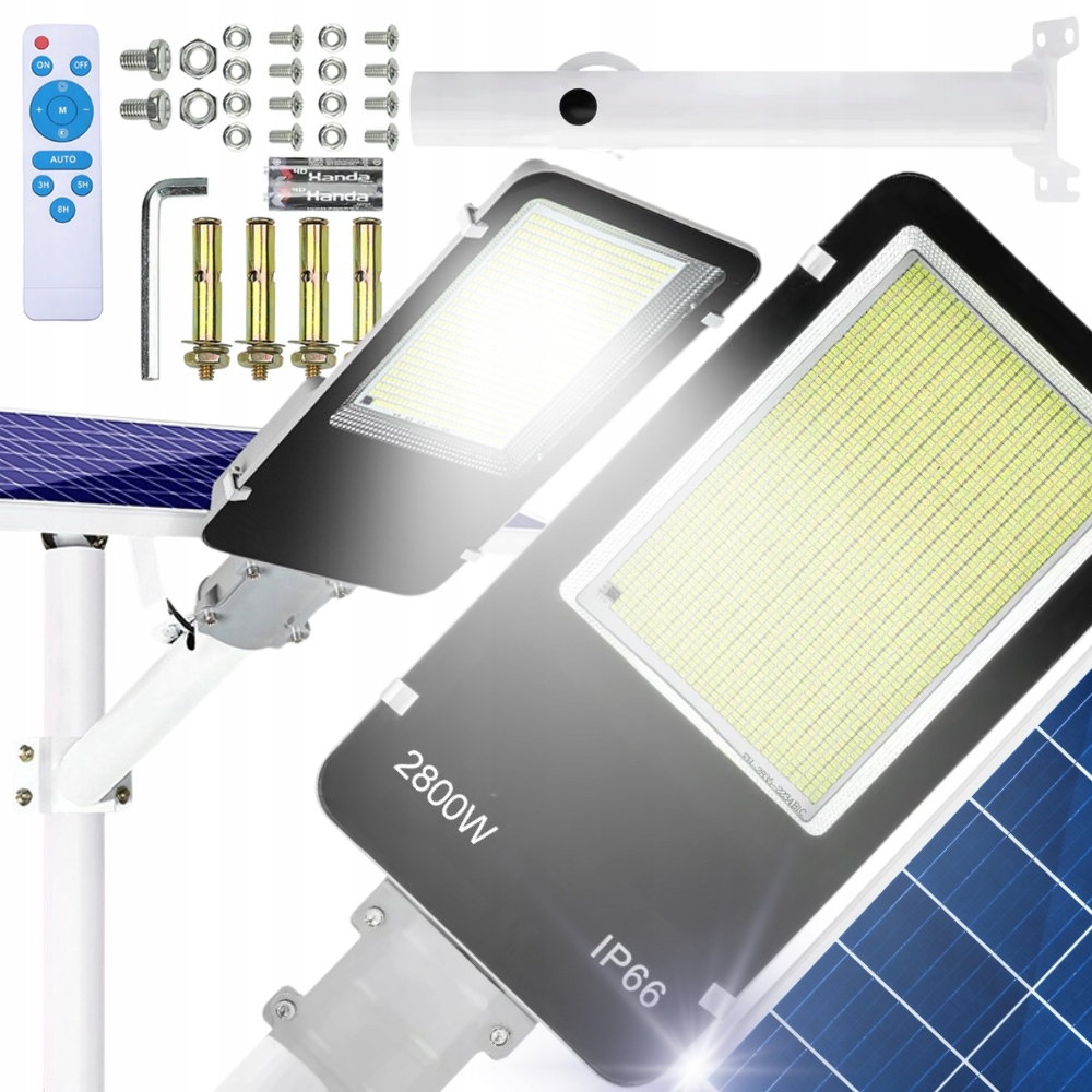 Lampa solarna LED 2800w mocna czujnik zmierzchu ogrodowa uliczna z pilotem - 16509626015 ...