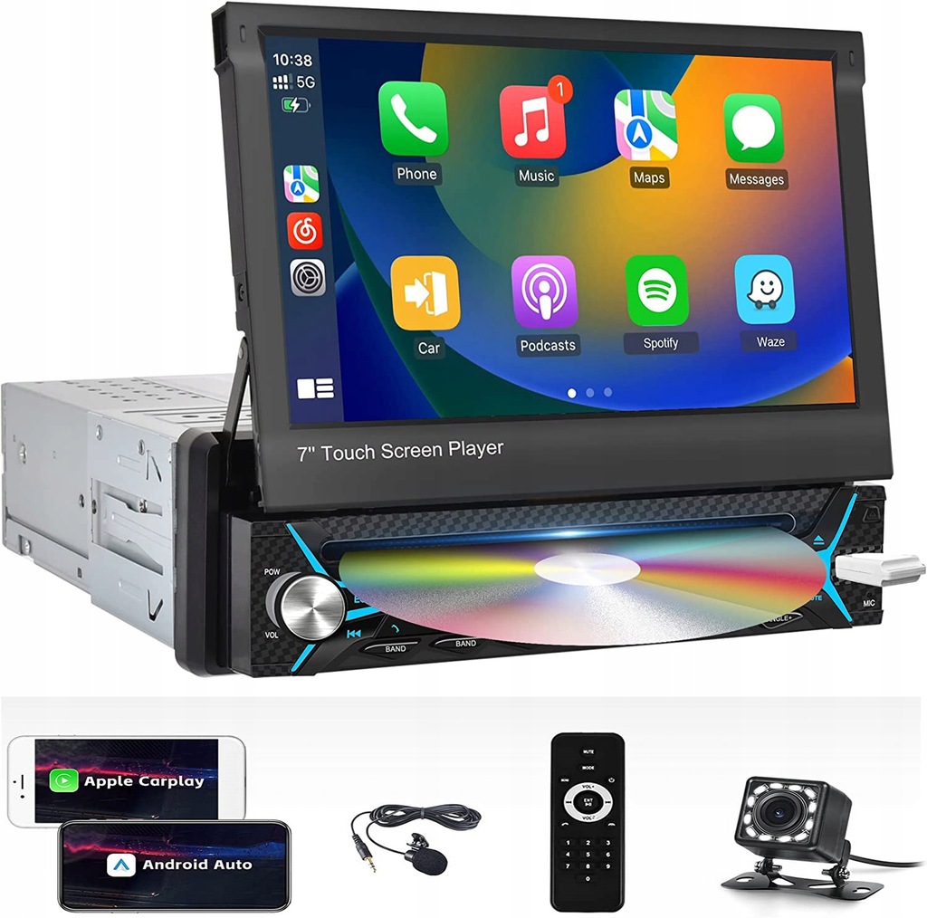 RADIO SAMOCHODOWE WYSUWANY EKRAN DOTYKOWY 7" 1DIN - 13838644147 - oficjalne archiwum Allegro