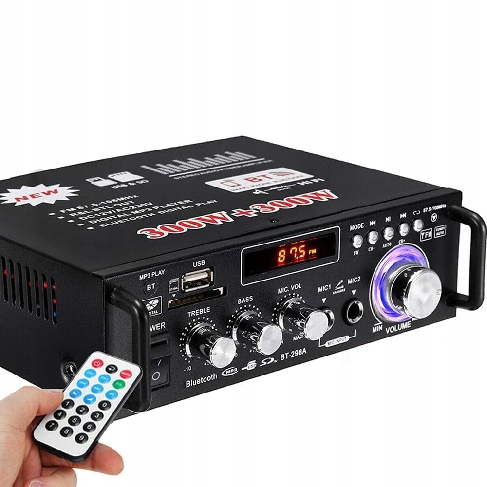 AMPLITUNER WZMACNIACZ STEREO 2x300W BLUETOOTH USB - 12962261640 - oficjalne archiwum Allegro