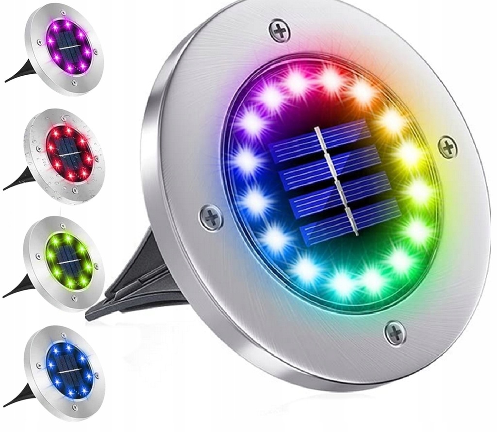 LAMPKI SOLARNE NAJAZDOWE LAMPY OGRODOWE RGB DISC 4 - 13544889005 - oficjalne archiwum Allegro