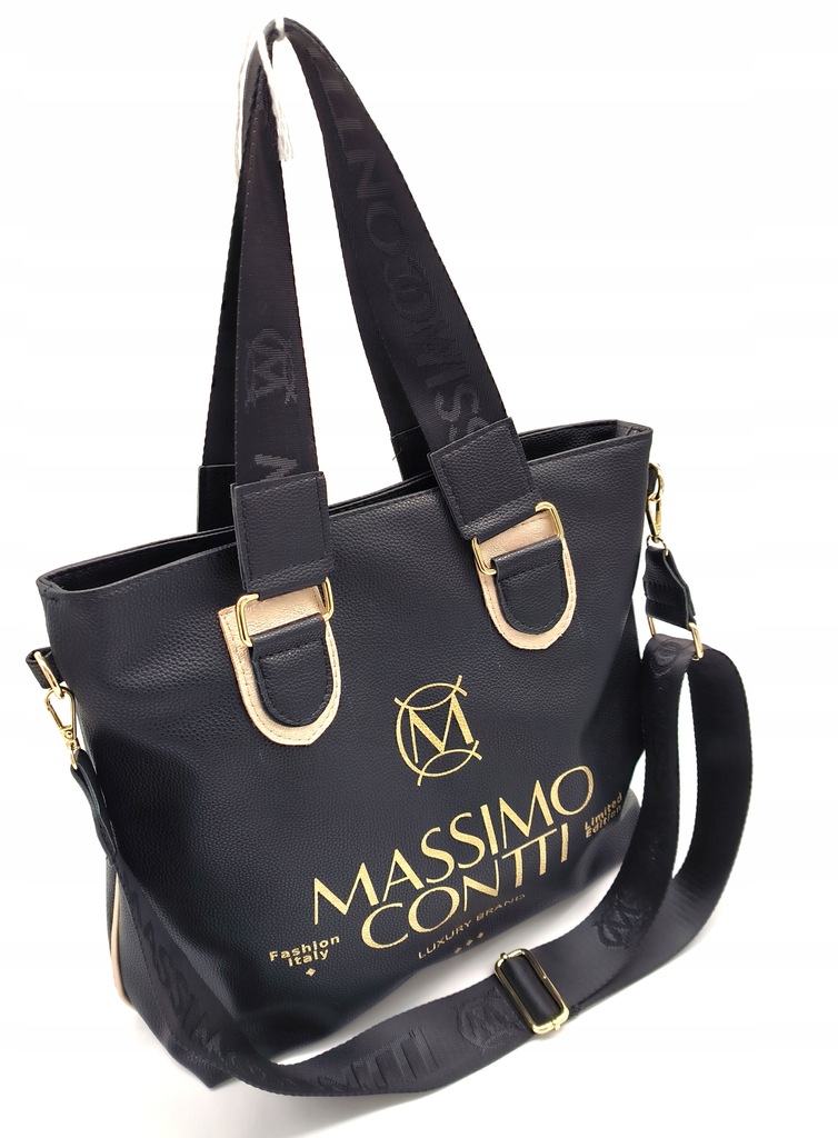 TOREBKA TORBA SHOPPER MASSIMO CONTTI CZARNA NA RAMIĘ POJEMNA A4 - 14737390079 - oficjalne ...