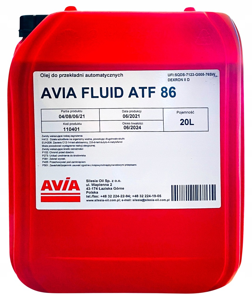 AVIA FLUID ATF 86 OLEJ PRZEKŁADNIOWY - 20L - 12327062596 - oficjalne ...