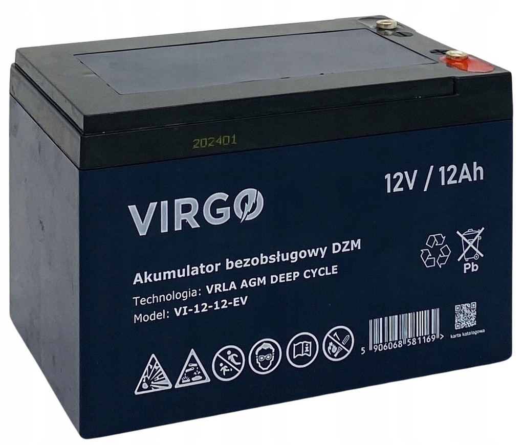 AKUMULATOR VRLA AGM DEEP CYCLE 12V 12Ah PRODUKCJA 2024r BEZOBSŁUGOWY DZM EV - 15458277677 ...