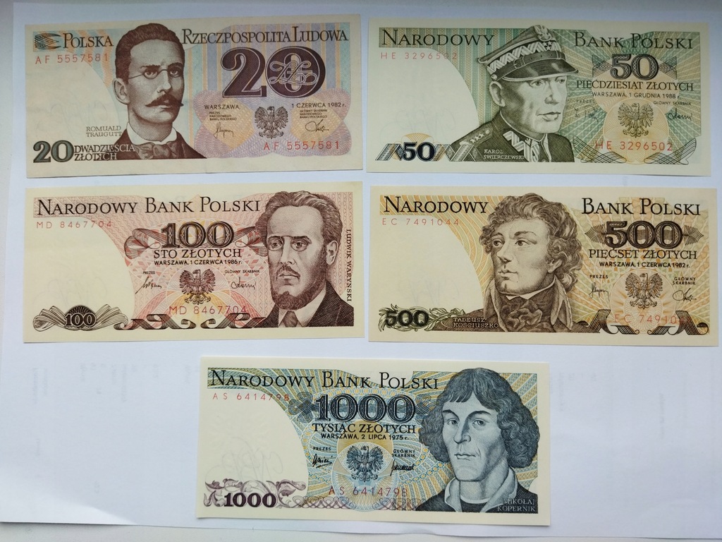 Banknoty PRL 5 szt. UNC - 11389892408 - oficjalne archiwum Allegro