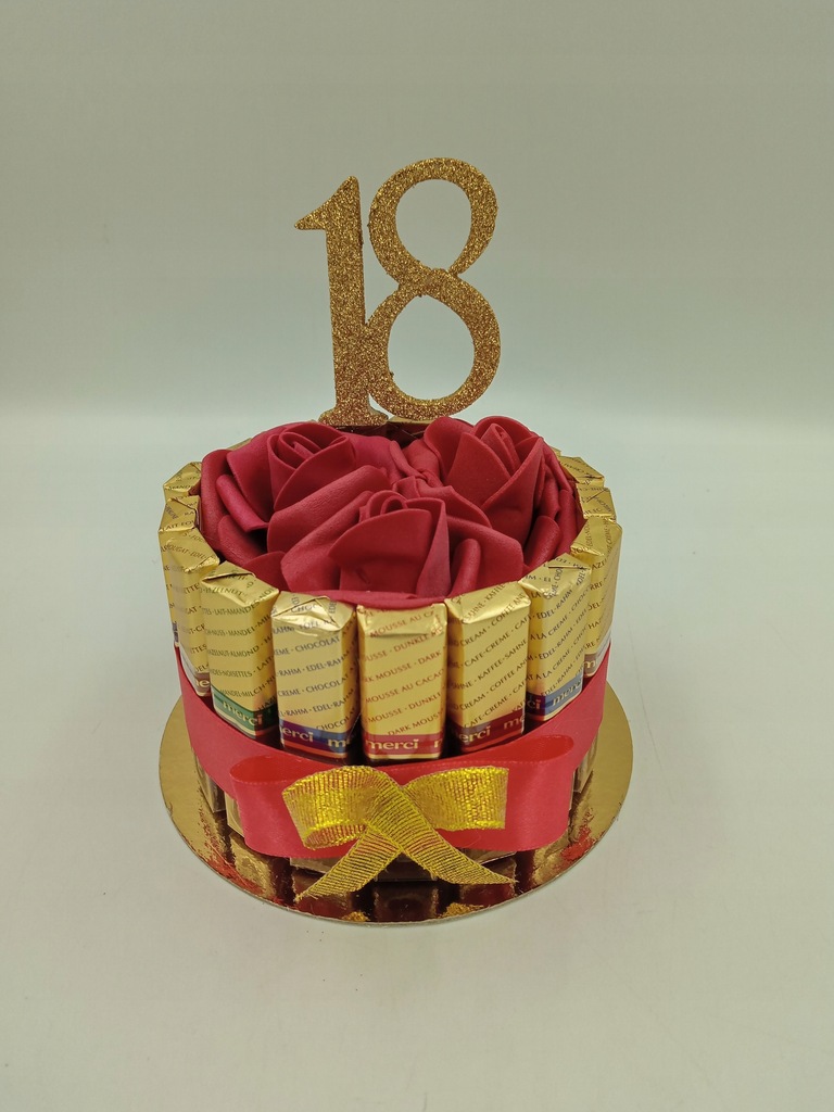 Słodki bukiet z cukierków TORT MERCI Urodziny 18 - 12590706243 ...