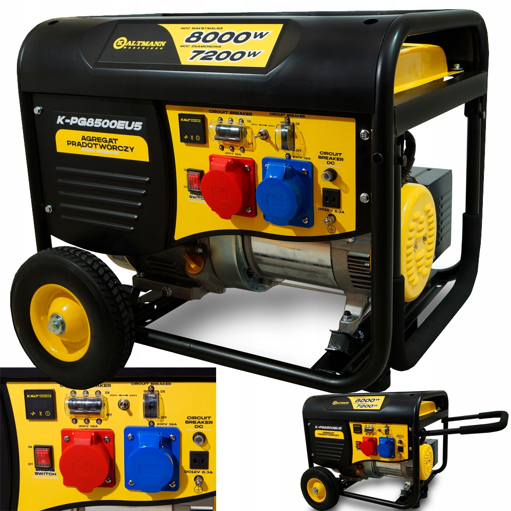 AGREGAT PRĄDOTWÓRCZY 8kW prądu AVR+KOŁA MIEDŹ 15KM - 12435117153 ...