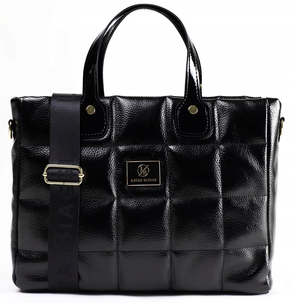 LAURA BIAGGI TOREBKA SHOPPER CZARNA PIKOWANA LOGO - 11304594723 - oficjalne archiwum Allegro
