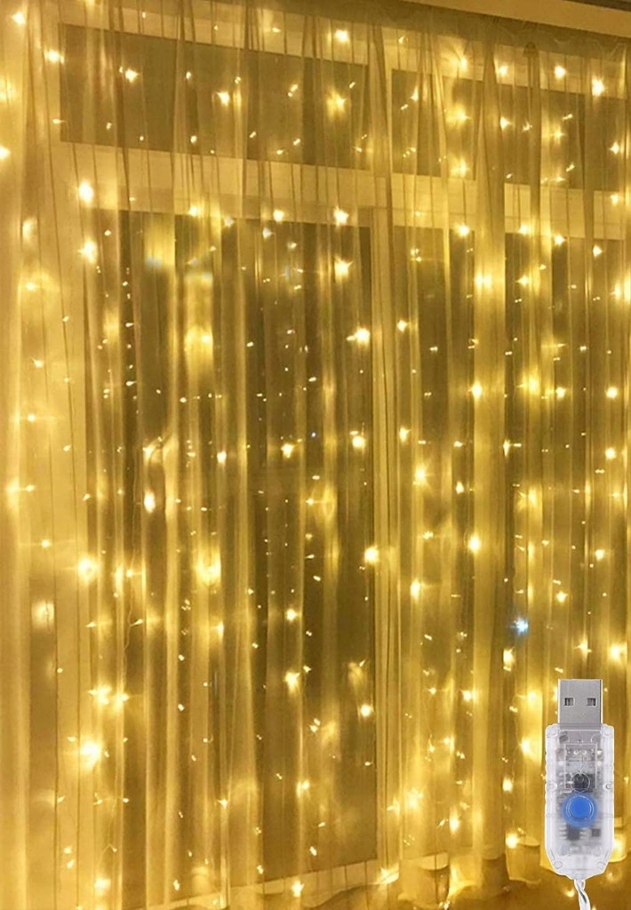 KURTYNA ŚWIETLNA SOPLE LED LAMPKI USB 3x3m + PILOT - 12091330415 ...