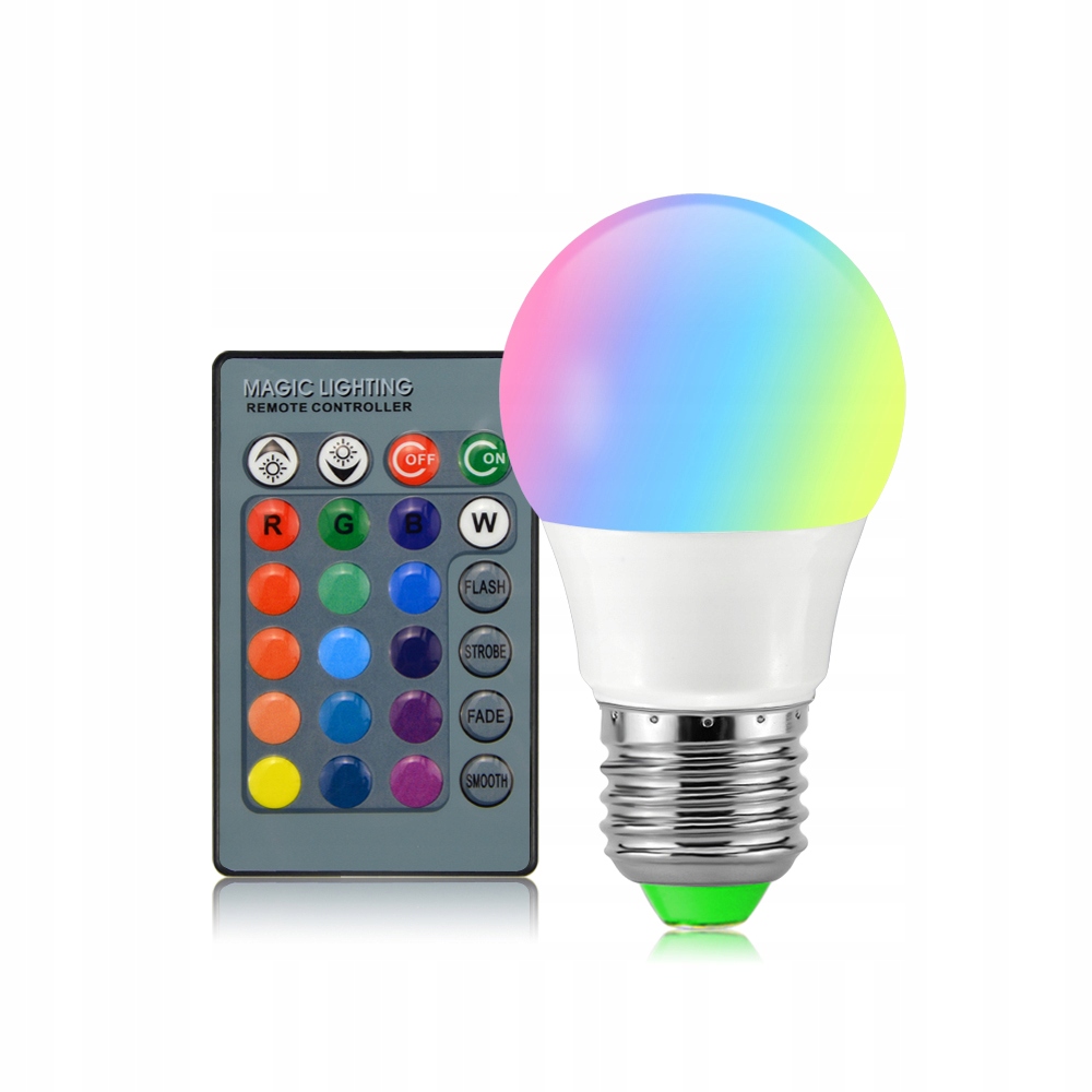 ŻARÓWKA DISCO LED RGB 5W Z PILOTEM KOLOROWA - 8975656991 - oficjalne ...