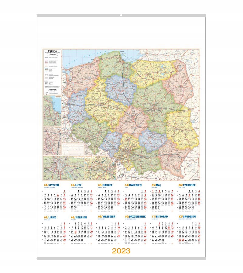 Polska mapa Polski kalendarz ścienny 2023 - 12582436696 - oficjalne archiwum Allegro