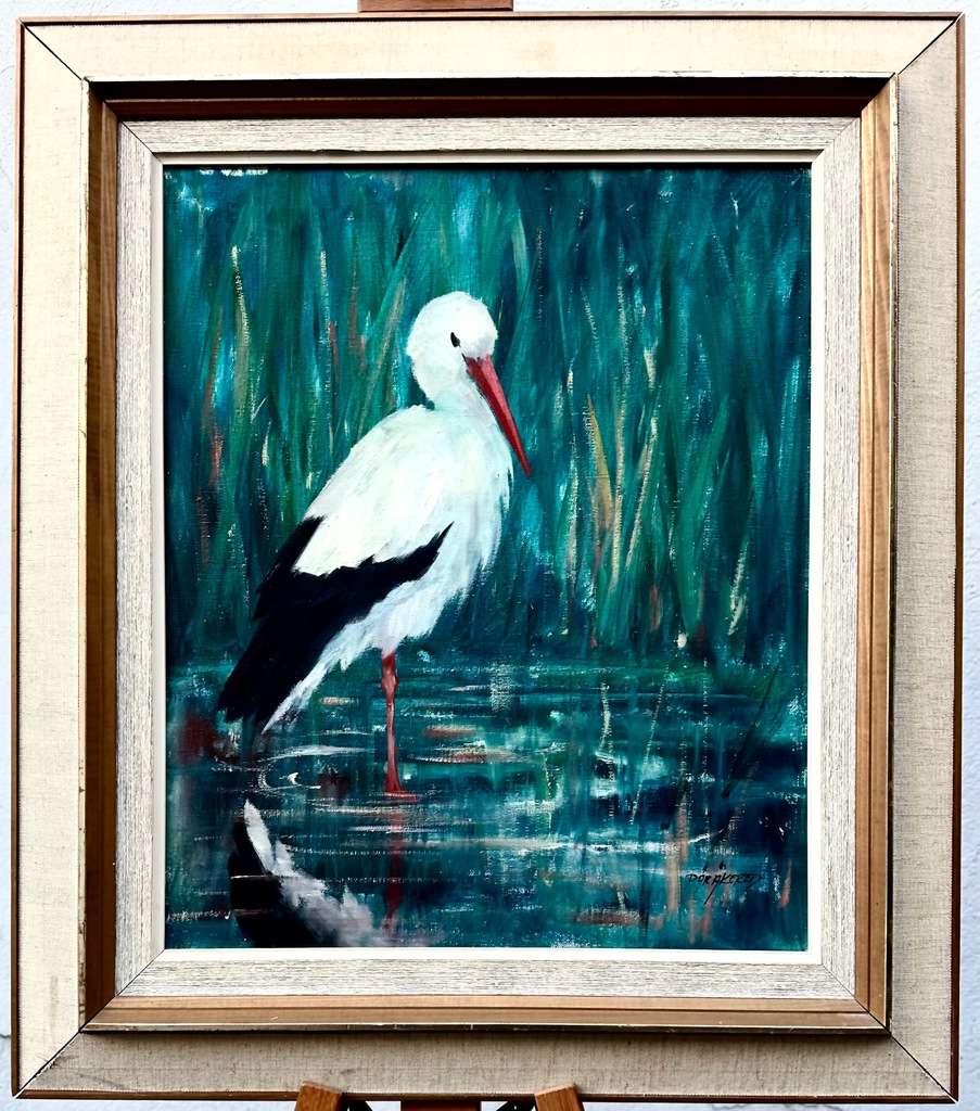 BOCIAN W WIOSENNYM KRAJOBRAZIE CENNY STARY OBRAZ - 13247932465 ...