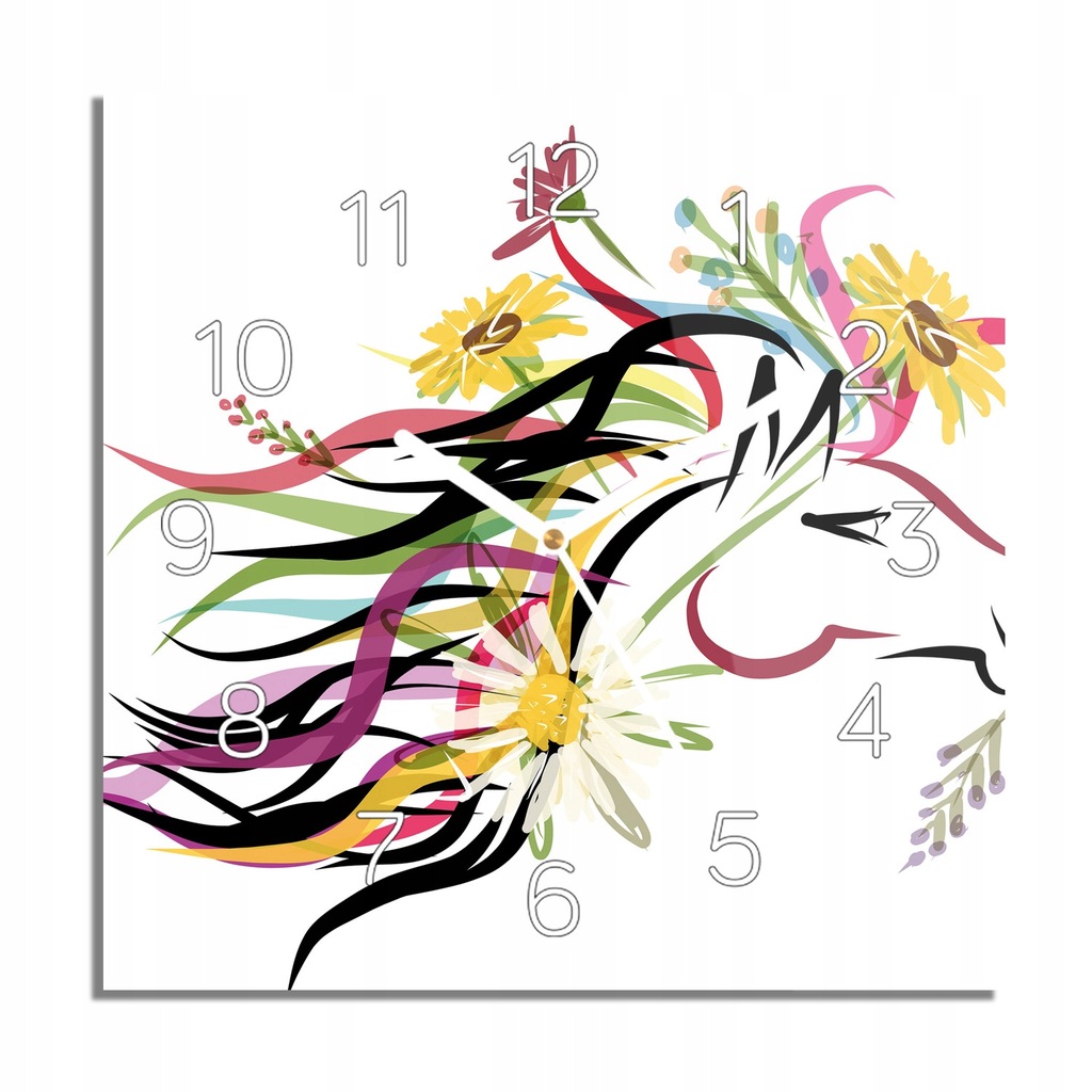 Grzywa koń kwiaty zegar szklany do pokoju 30x30 - 10687150075 ...