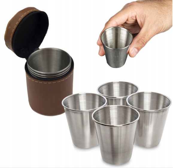 KIELISZKI TURYSTYCZNE METALOWE ETUI 4 SZT 70ML - 13393046374 - oficjalne archiwum Allegro