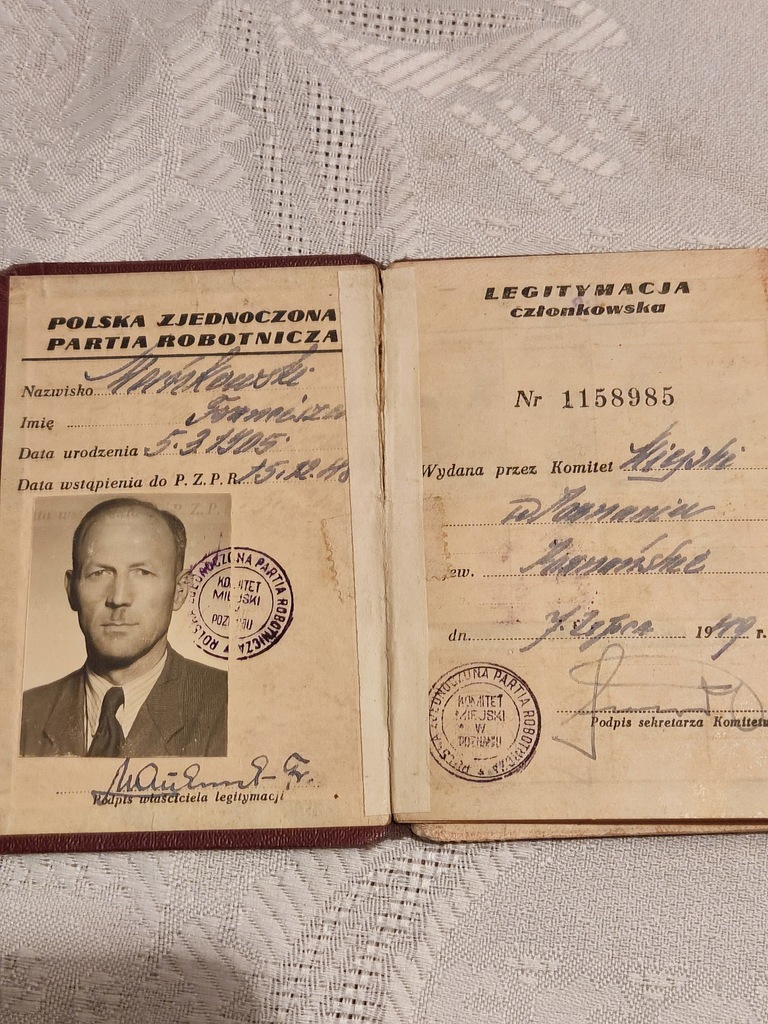 PZPR Legitymacja 1949r 10 Lat Składek CIEKAWOSTKA - 11502957885 ...