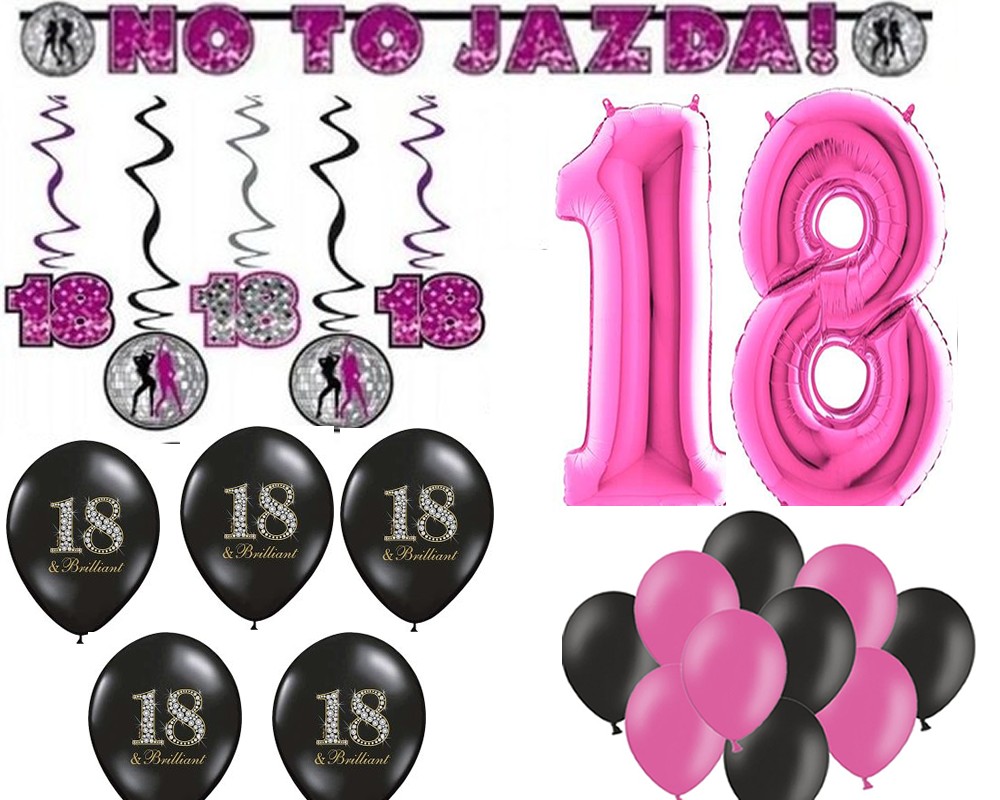 ZESTAW BALONY OSIEMNASTKA 18 URODZINY CZARNY 100CM - 7434954436 - oficjalne archiwum Allegro