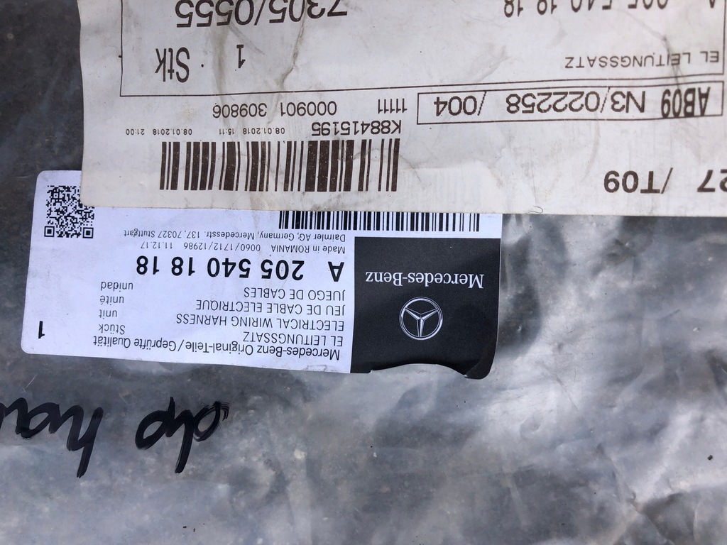 Mercedes C 205 Przewód Wiązka Haka 2055401818 - 12208480242 - oficjalne ...