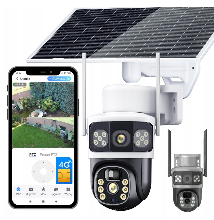 KAMERA ZEWNĘTRZNA OBROTOWA GSM PODWÓJNA SOLARNA 2W1 NA KARTE SIM 4G LTE - 17330174011 ...