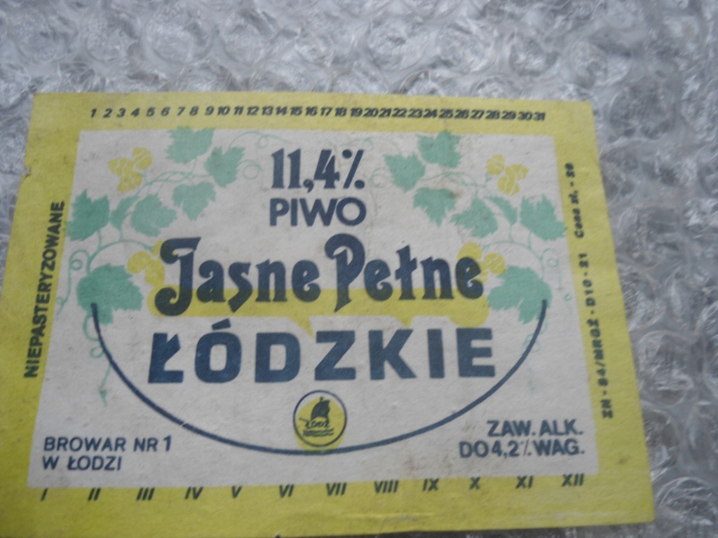 STARA etykieta butelkowa PIWO LODZKIE JASNE - 9666250950 - oficjalne archiwum Allegro