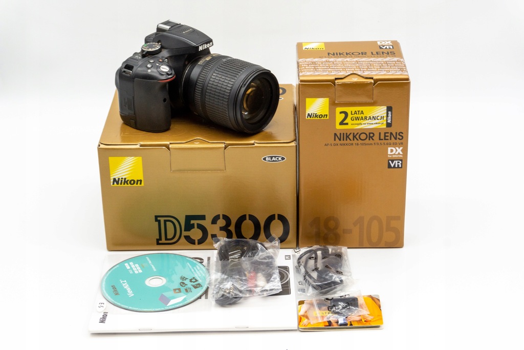 NIKON D5300 + obiektyw 18-105mm KOMPLET PUDEŁKO - 14367123317 ...
